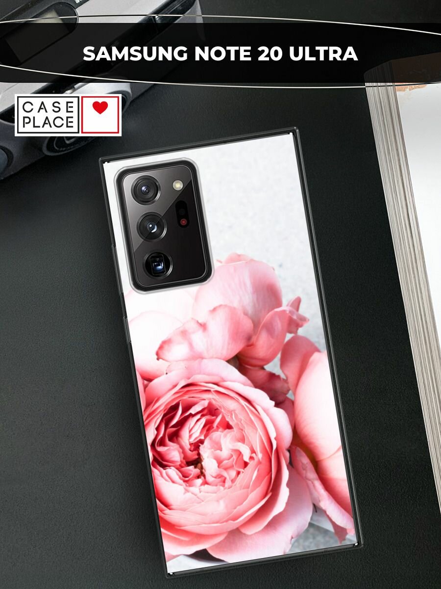 Чехол на Samsung Galaxy Note 20 Ultra / Самсунг Галакси Ноут 20 Ультра с принтом "Пионы на белом"