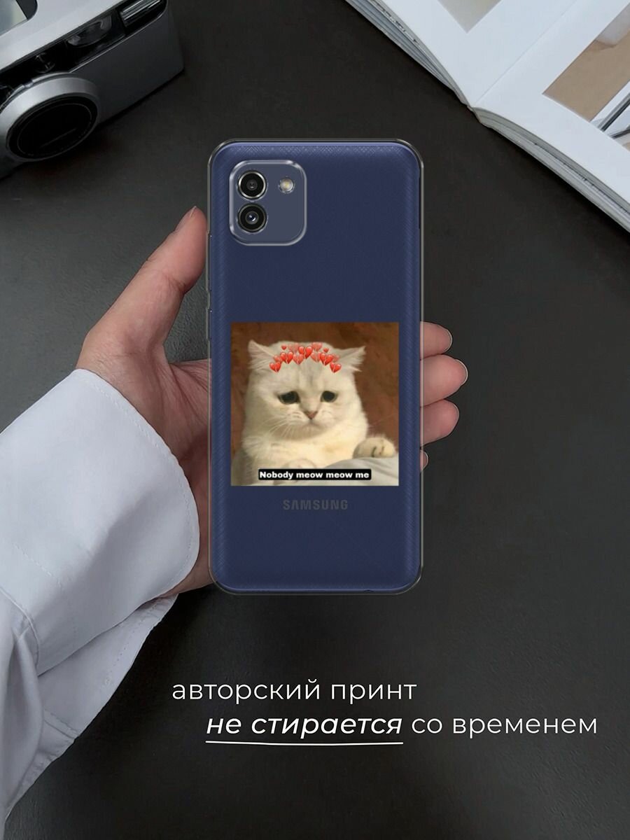 Чехол на Samsung Galaxy A03 / Самсунг Галакси А03 с принтом "Грустный котик" — фото 1