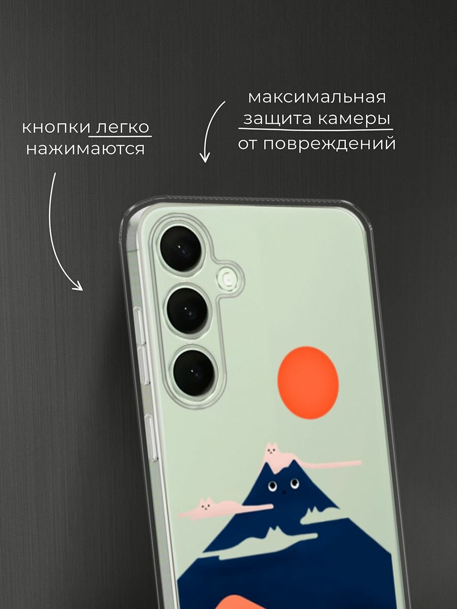 Чехол на Samsung Galaxy S25 Plus / Самсунг S25 Плюс с принтом "Кот-гора", прозрачный — фото 1