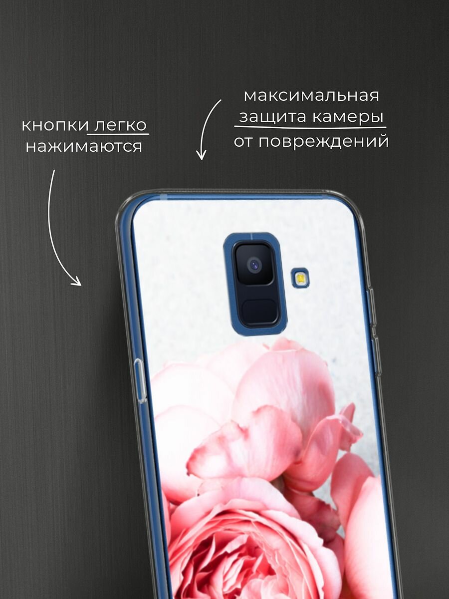 Чехол на Samsung Galaxy A6 / Самсунг Галакси А6 с принтом "Пионы на белом" — фото 1