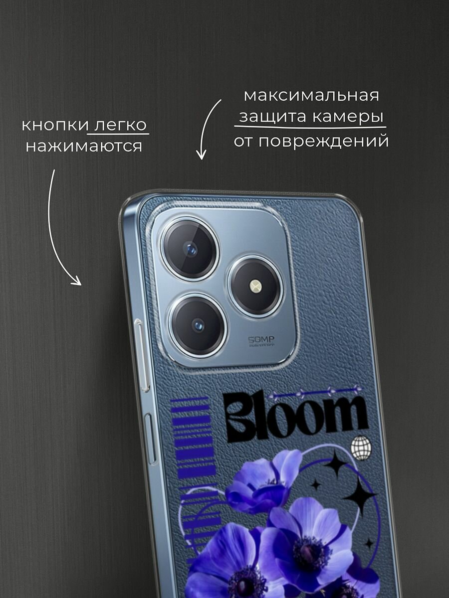 Чехол на Realme C63 / Реалми С63 с принтом "Завораживающие анемоны", прозрачный — фото 1