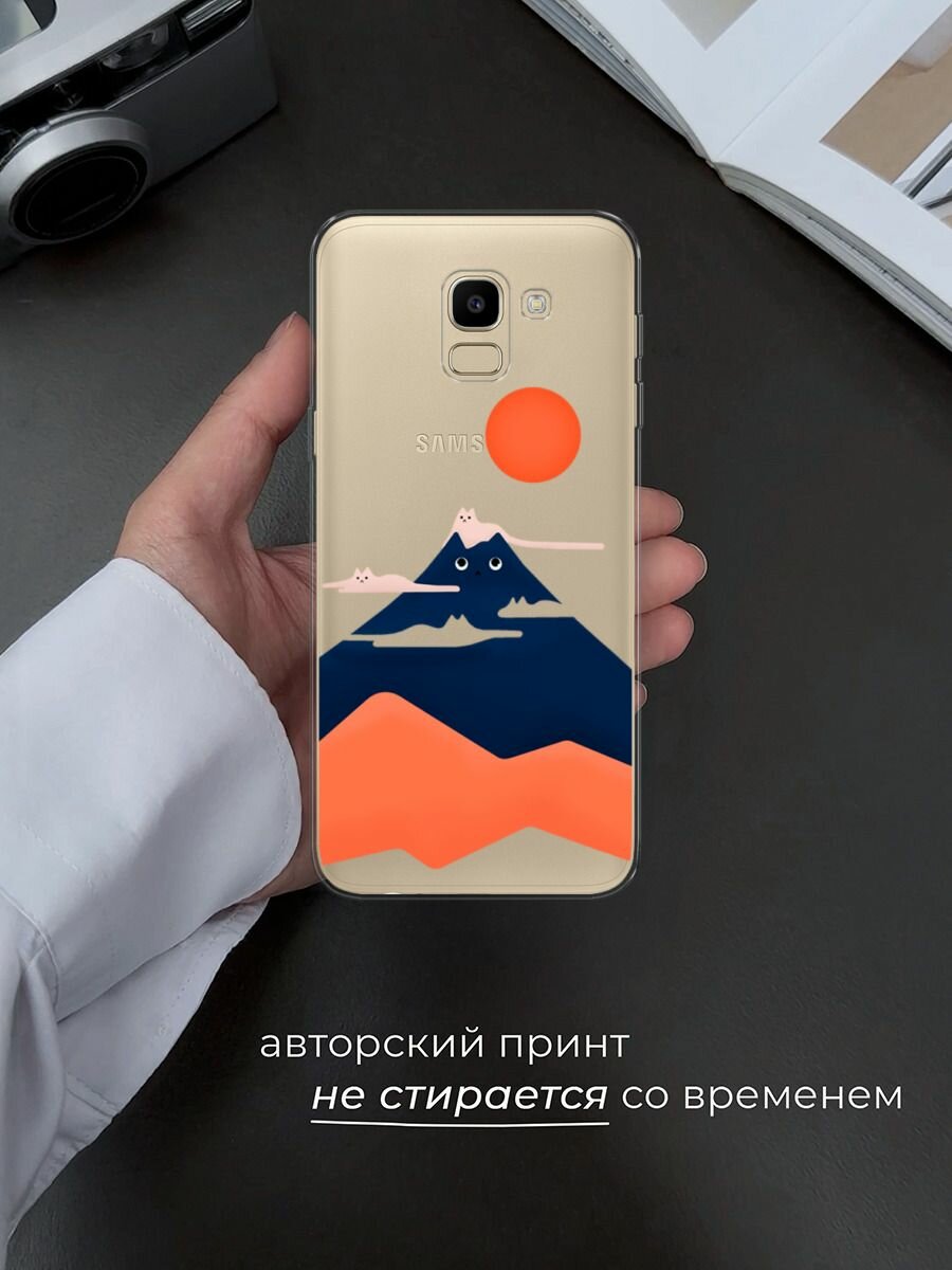 Чехол на Samsung Galaxy J6 2018 / Самсунг Галакси Джей 6 2018 с принтом "Кот-гора", прозрачный — фото 1