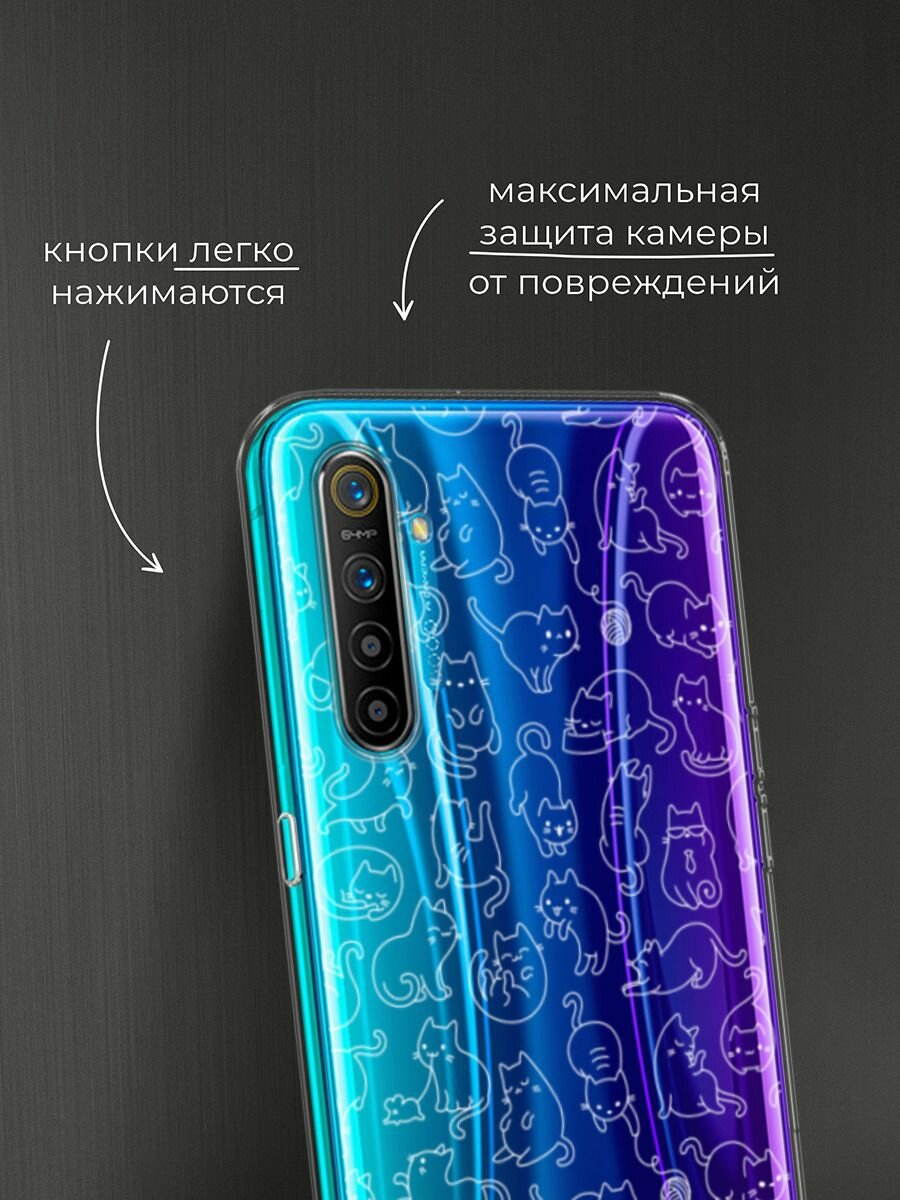 Чехол на Realme XT / Реалми XT с принтом "Шкодливые котики линии", прозрачный — фото 1