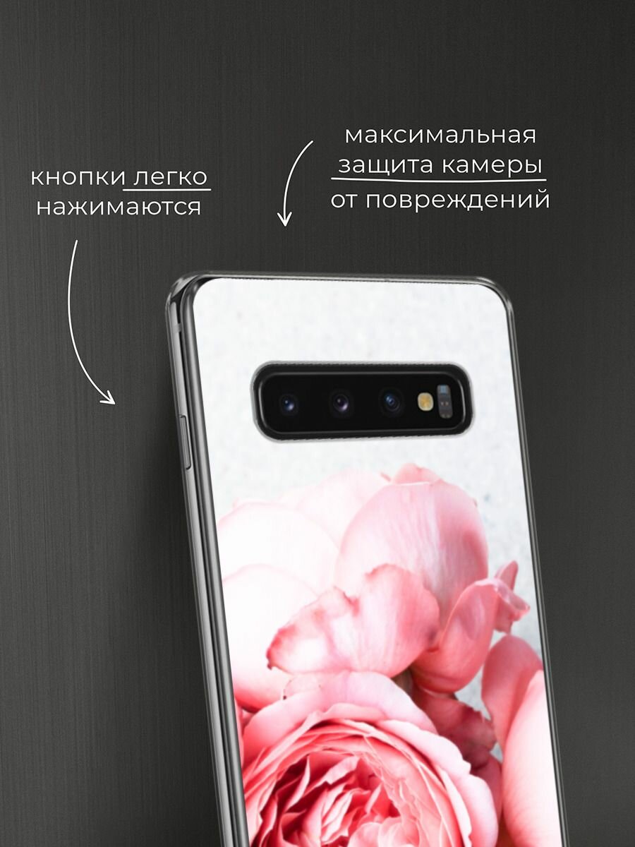 Чехол на Samsung Galaxy S10 + / Самсунг Галакси S10 Плюс с принтом "Пионы на белом" — фото 1