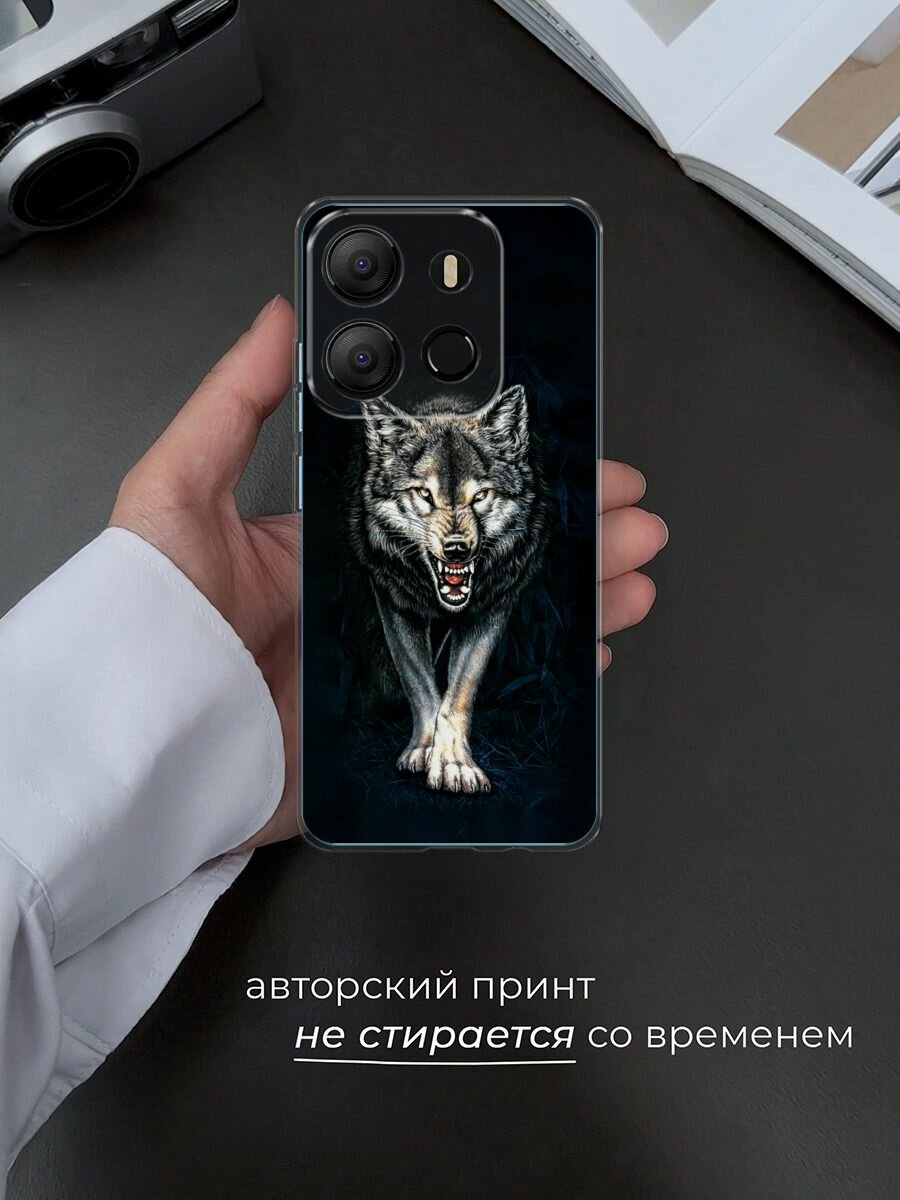 Чехол на Tecno Pop 7 / Текно Поп 7 с принтом "Злобный волк из ночи" — фото 1