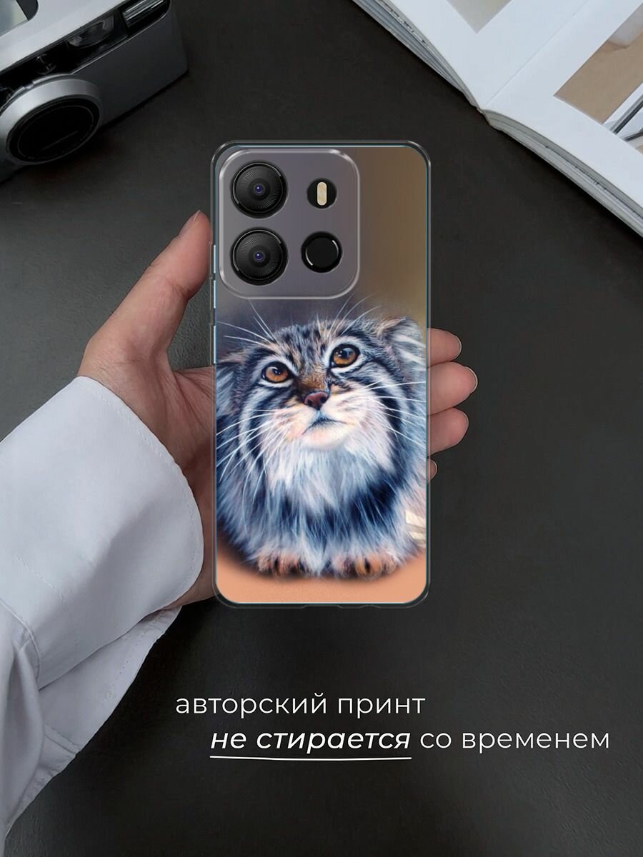 Силиконовый чехол на Tecno Pop 7 / Текно Поп 7 с принтом "Кот манул 2" — фото 1