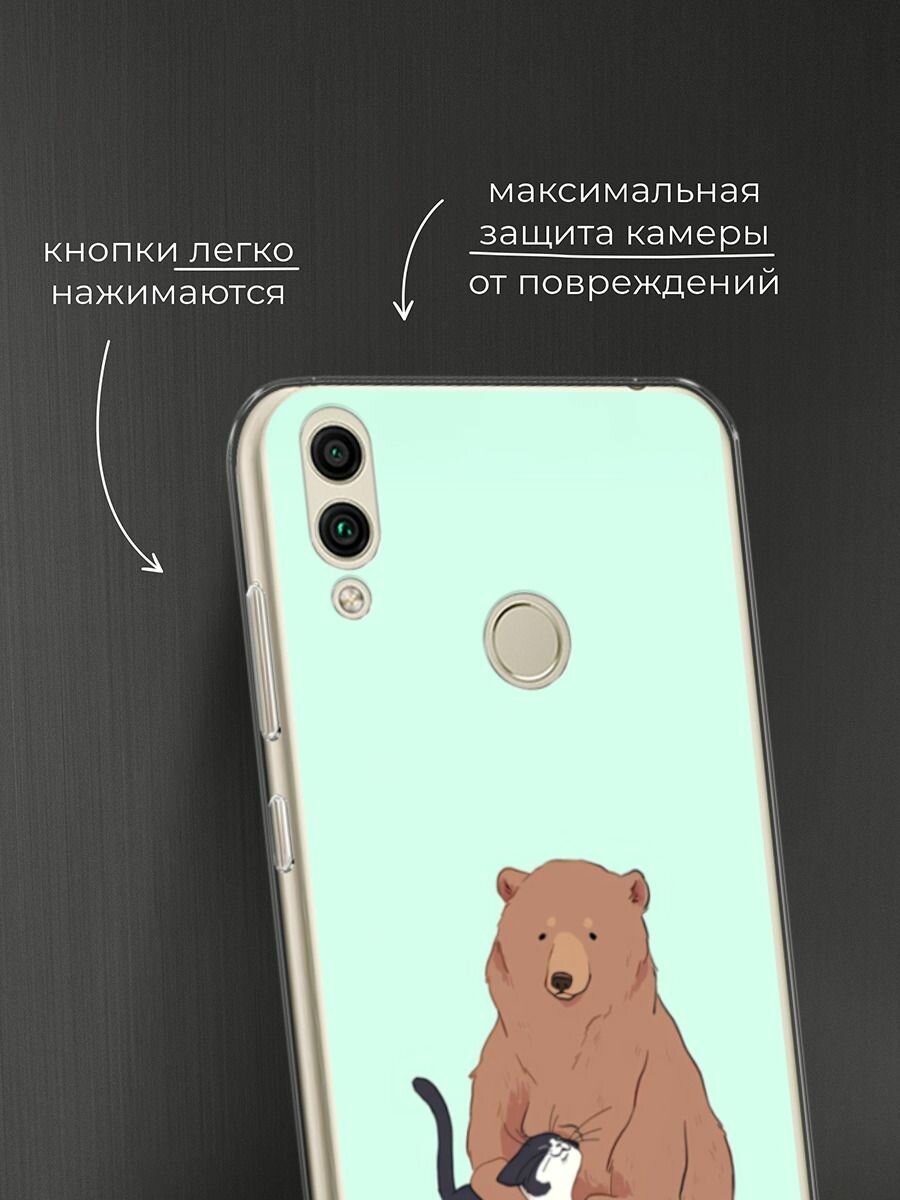 Чехол на Honor 8C / Хонор 8С с принтом "Медведь и кошка дружба" — фото 1