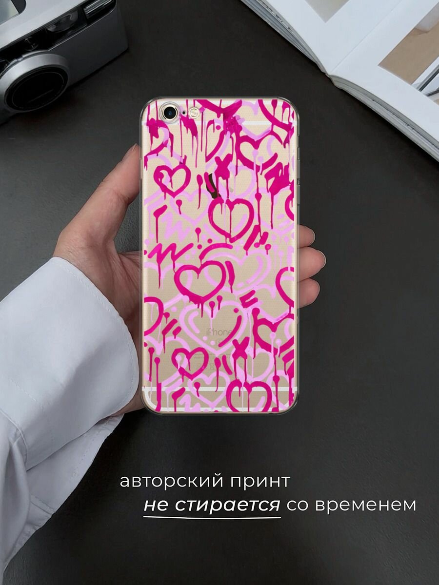 Чехол на Apple iPhone 6 Plus/6S Plus / Айфон 6 Плюс/Айфон 6С Плюс с принтом "Граффити сердец", прозрачный — фото 1