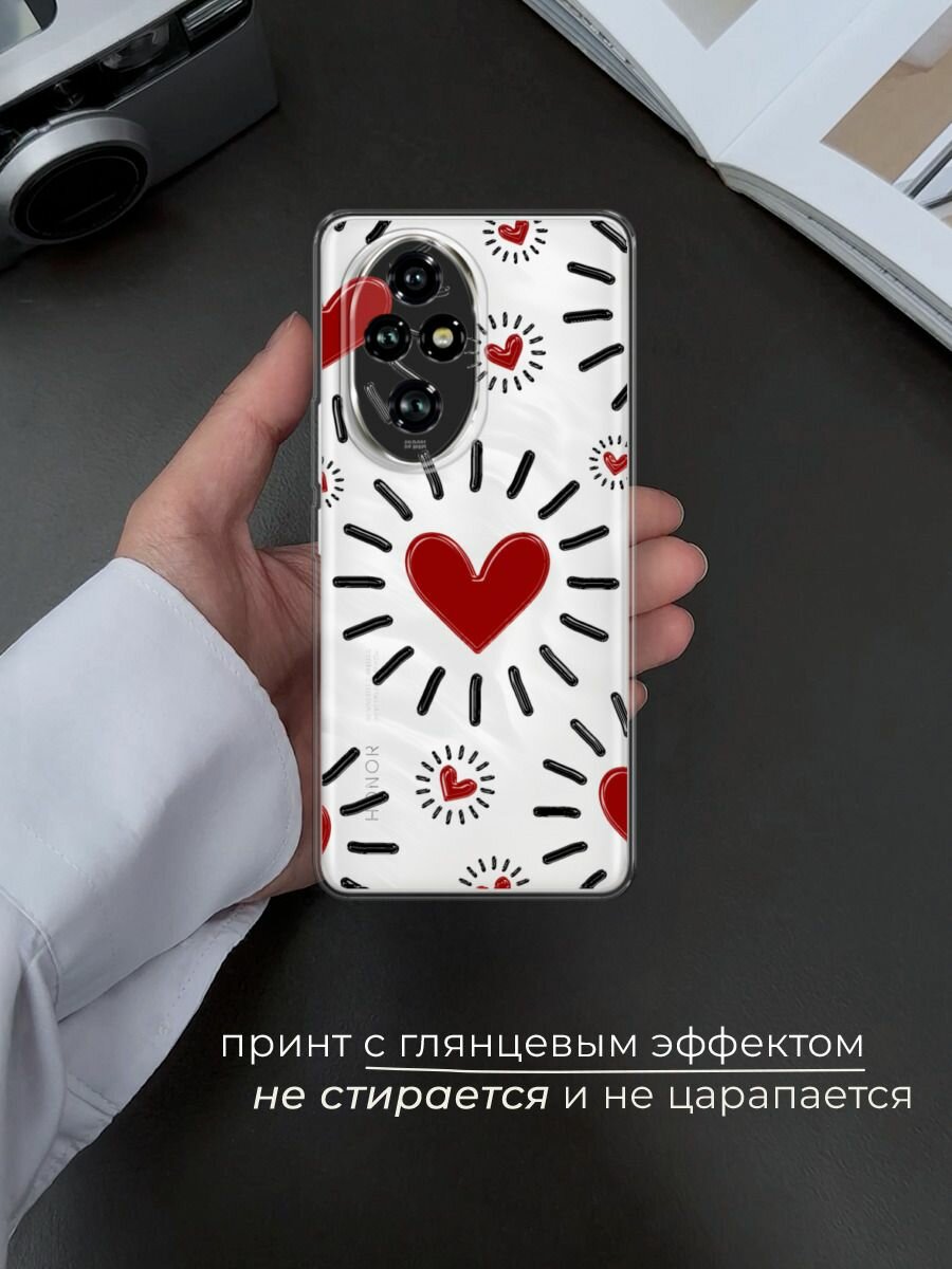 Чехол на Honor 200 Pro / Хонор 200 Про с принтом "Бордовые сердца паттерн" — фото 1
