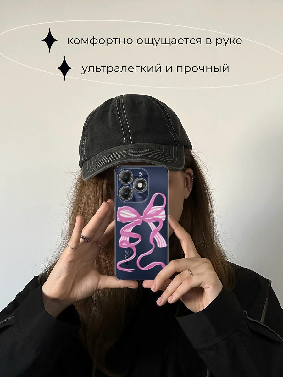 Чехол на Itel A70 / Ител А70 с принтом "Полосатый розовый бант 2" — фото 1