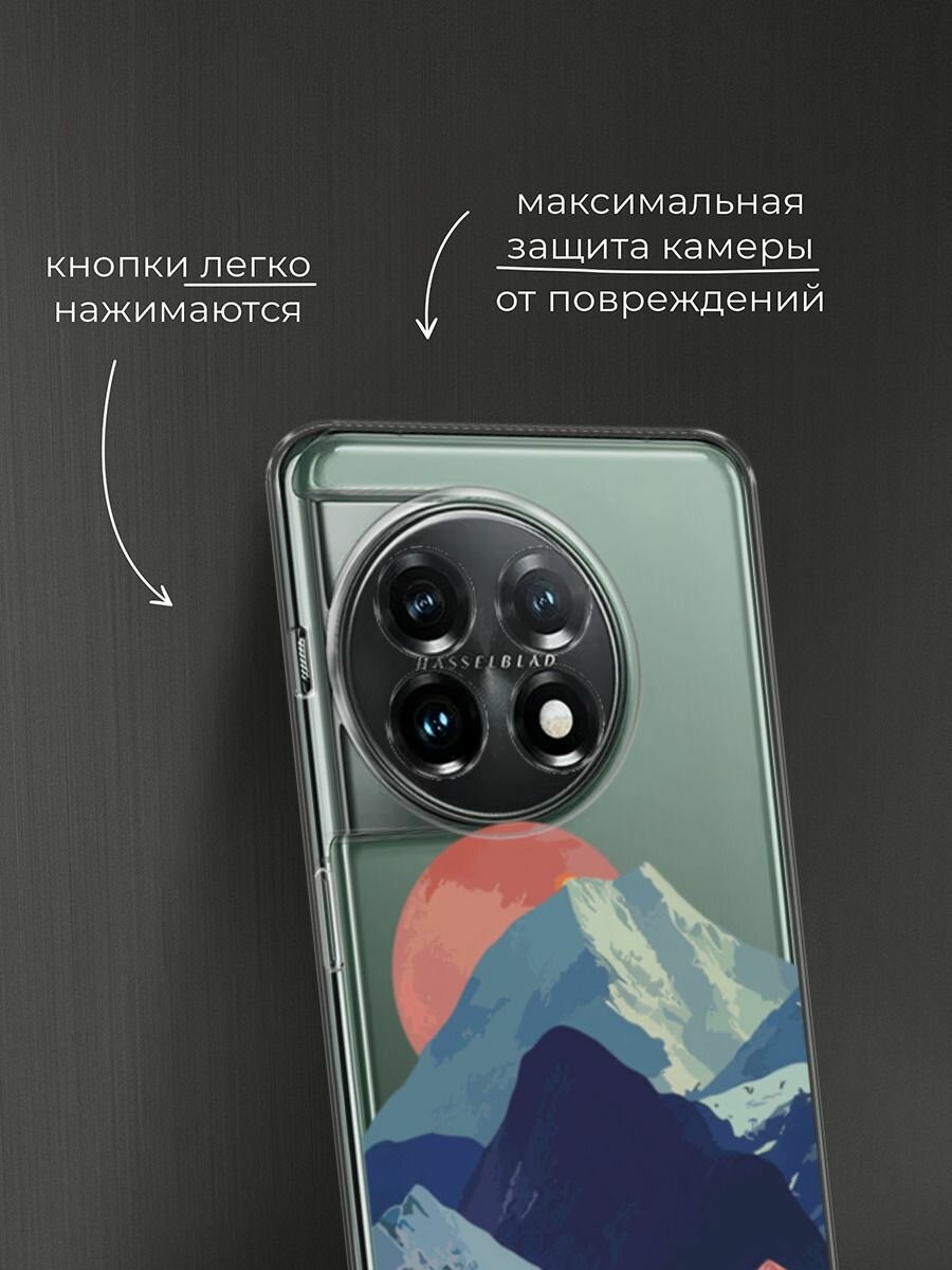 Чехол на OnePlus 11 / Ван Плас 11 с принтом "Закат в снежных горах", прозрачный — фото 1