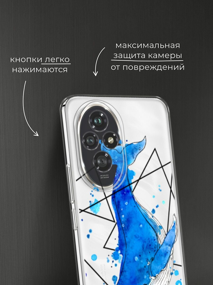 Чехол на Honor 200 / Хонор 200 с принтом "Кит графика", прозрачный — фото 1
