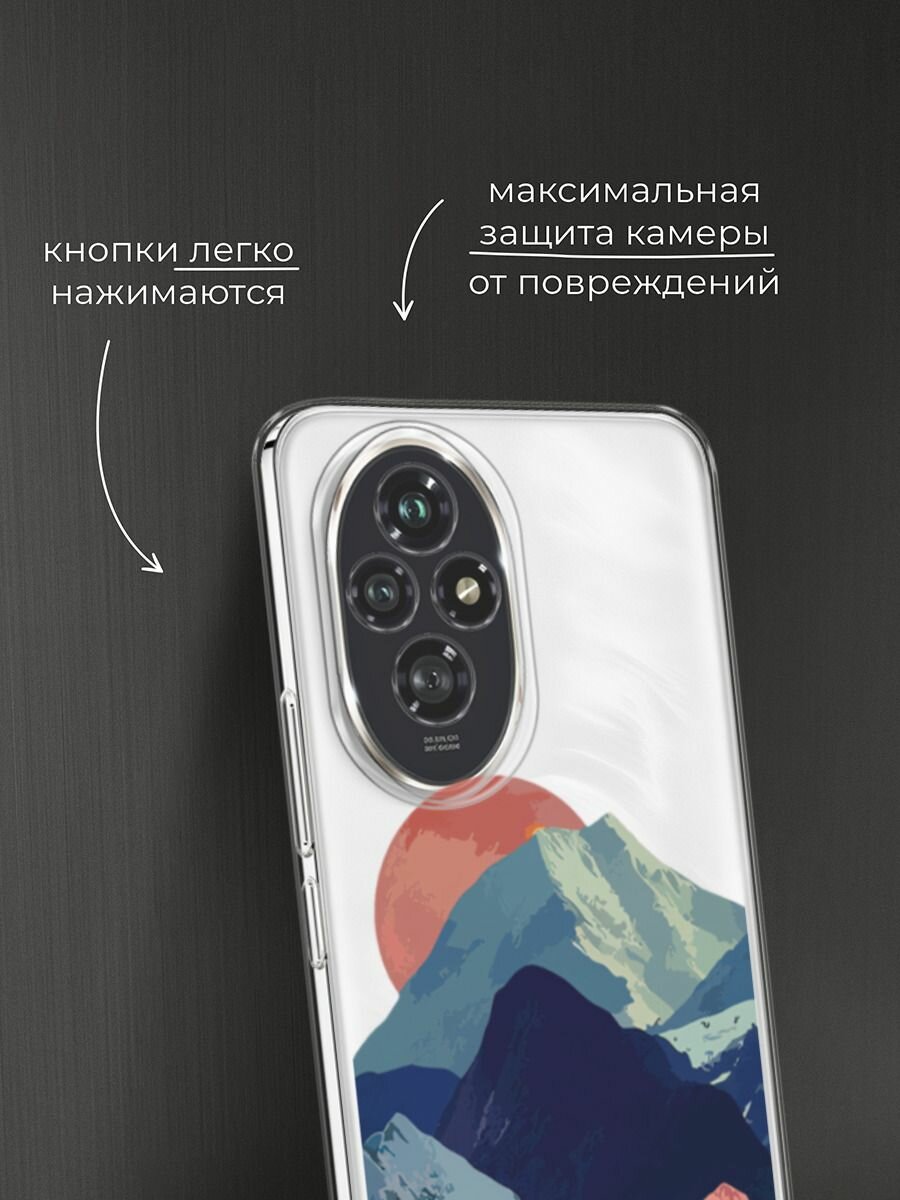 Чехол на Honor 200 / Хонор 200 с принтом "Закат в снежных горах", прозрачный — фото 1