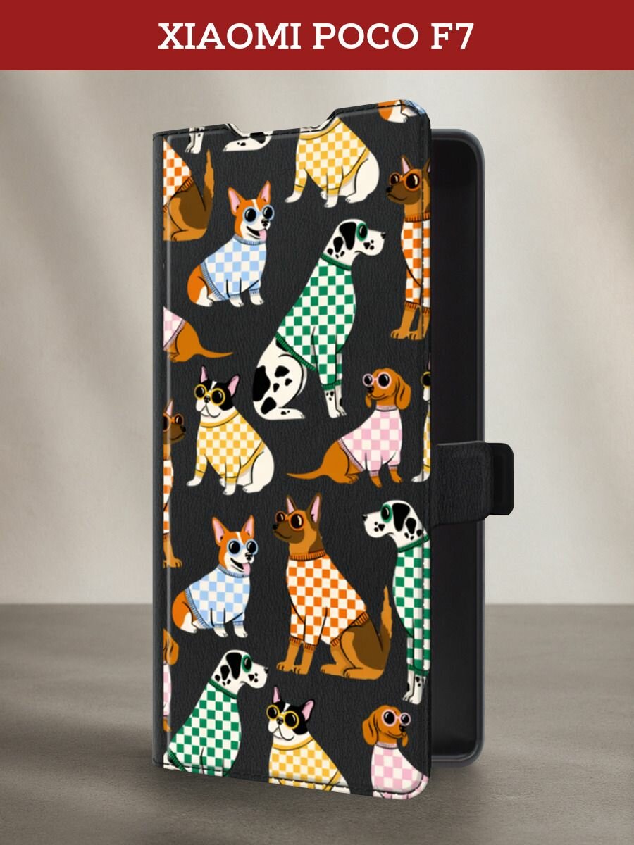 Чехол-книжка на Poco F7 / Поко F7 с рисунком "Крутые песели"