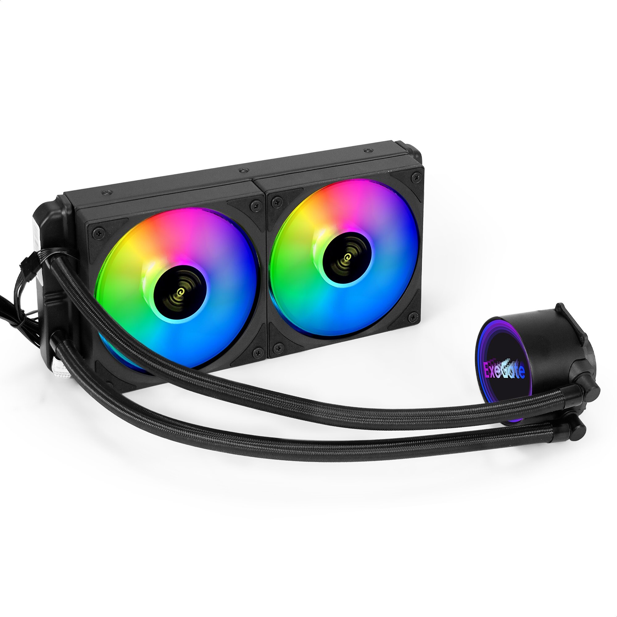 Комплект водяного охлаждения ExeGate BlackWater-240V3. PWM. ARGB(3 PIN 5V ADDRESSABLE RGB подсветка, LGA2066/2011/1366/1150/1151/1155/1156/1200/1700/1851/AM4/AM5/FM1/FM2/FM2+/AM2/AM2+/AM3/AM3+, Fan120mm, Hydro bearing, на винтах, Color Box)EX298224RUS