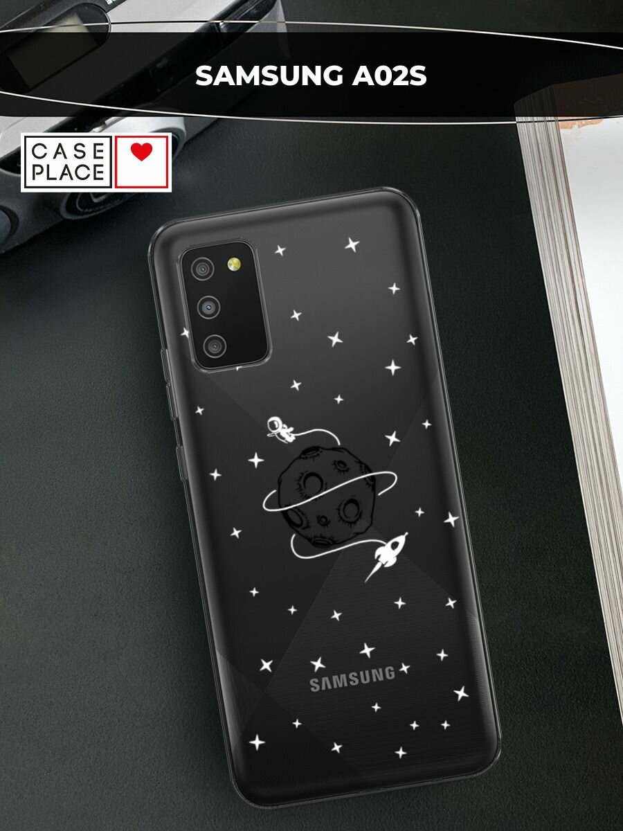 Чехол на Samsung Galaxy A02s / Самсунг Галакси A02s с принтом "Полет вокруг луны", прозрачный
