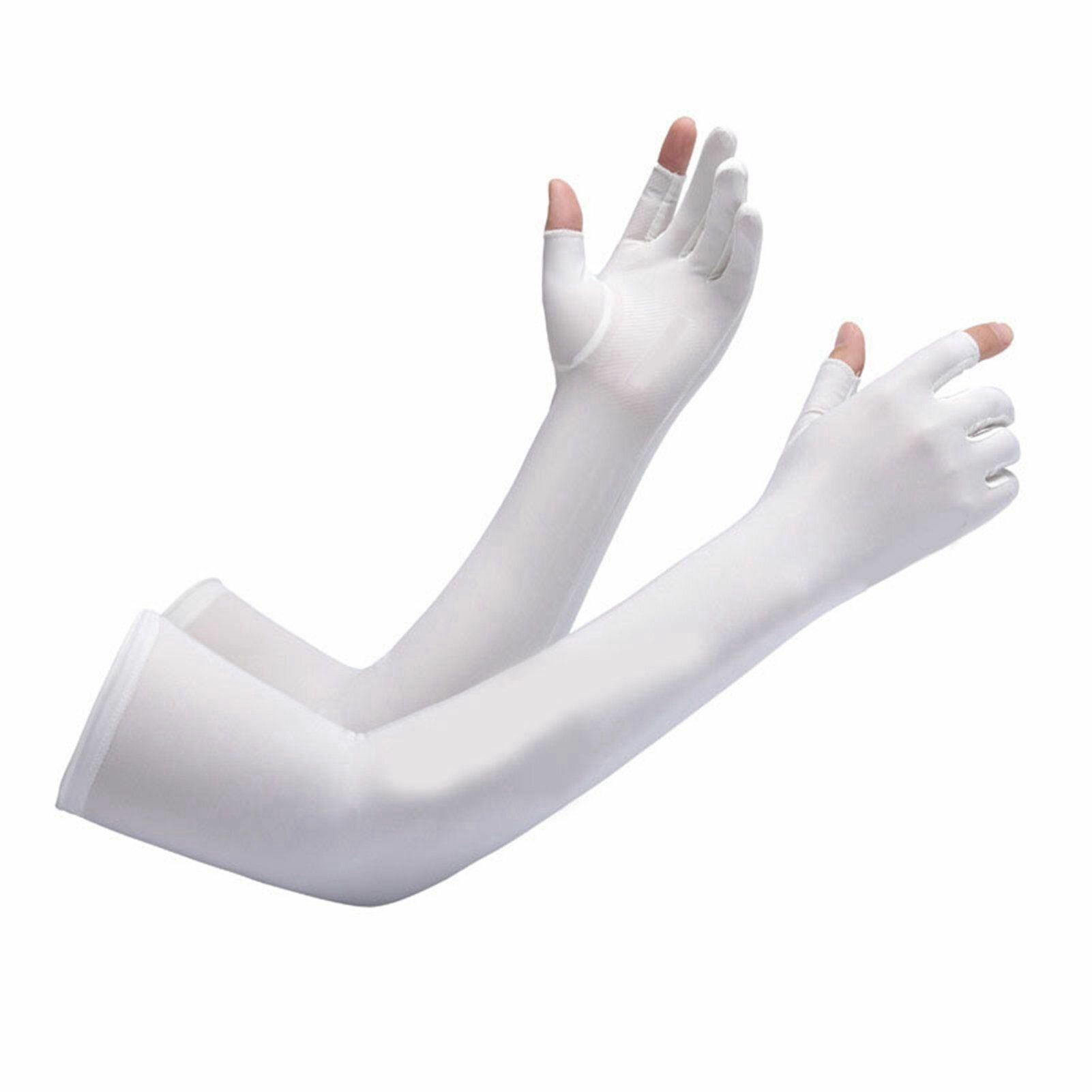 Рукава из ледяного шелка, противоскользящие, удлиненные, с УФ-защитой, охлаждающие рукава для рук, для езды на велосипеде, рыбалки на открытом воздухе, вождения, белые