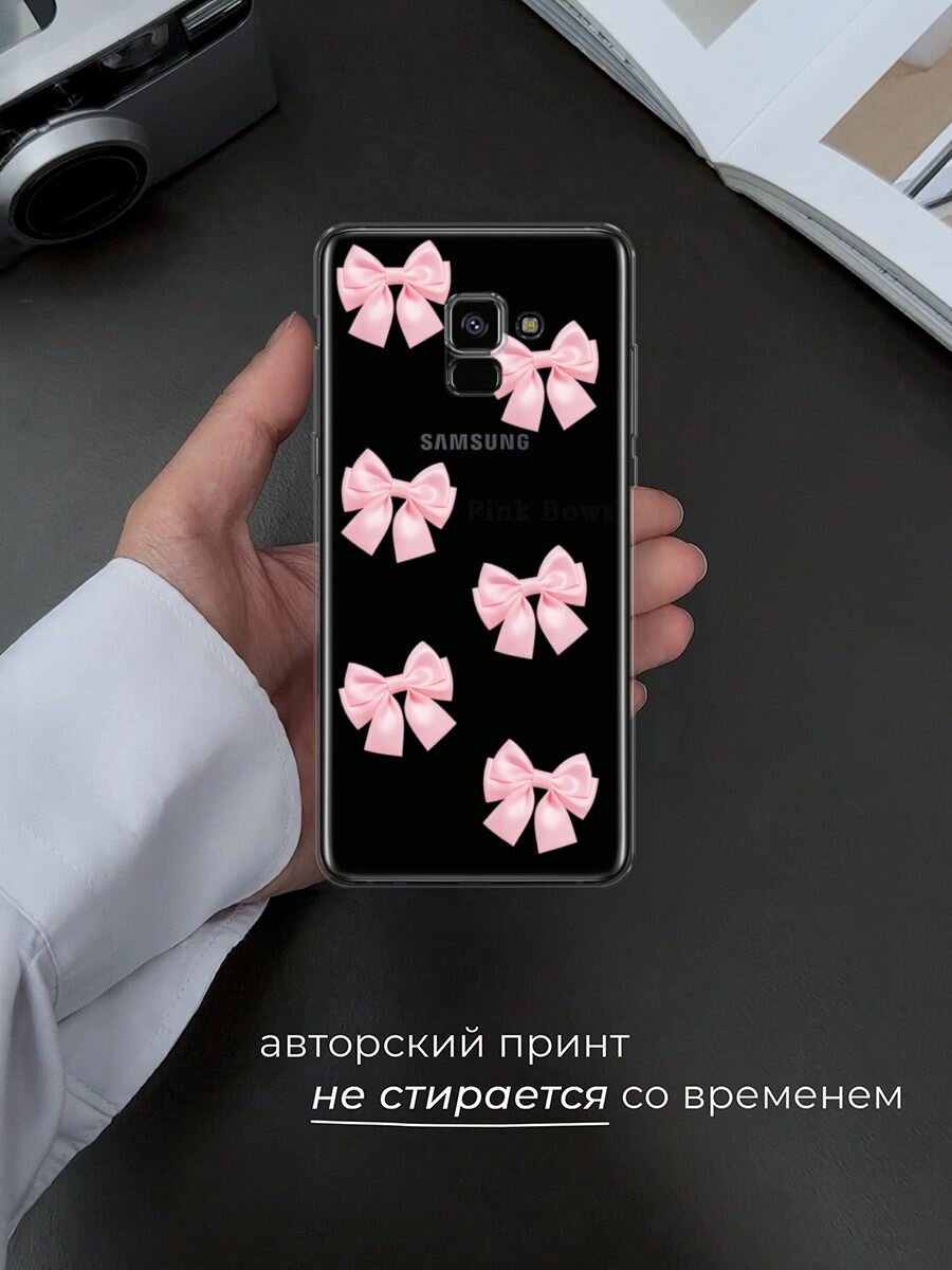 Чехол на Samsung Galaxy A8 + / Самсунг Галакси А8 Плюс 2018 с принтом "Pink Bows", прозрачный — фото 1