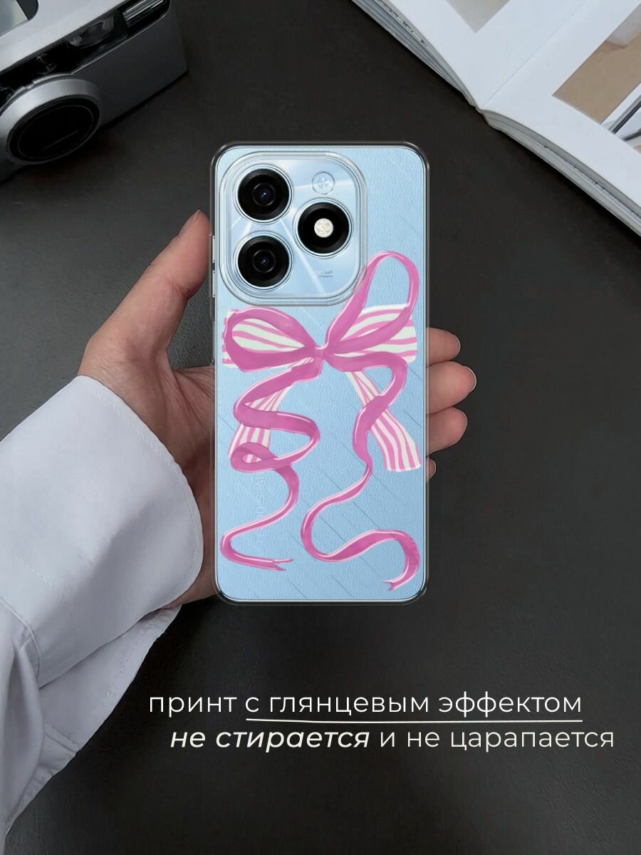 Чехол на Tecno Spark 20 / Текно Спарк 20 с принтом "Полосатый розовый бант 2" — фото 1