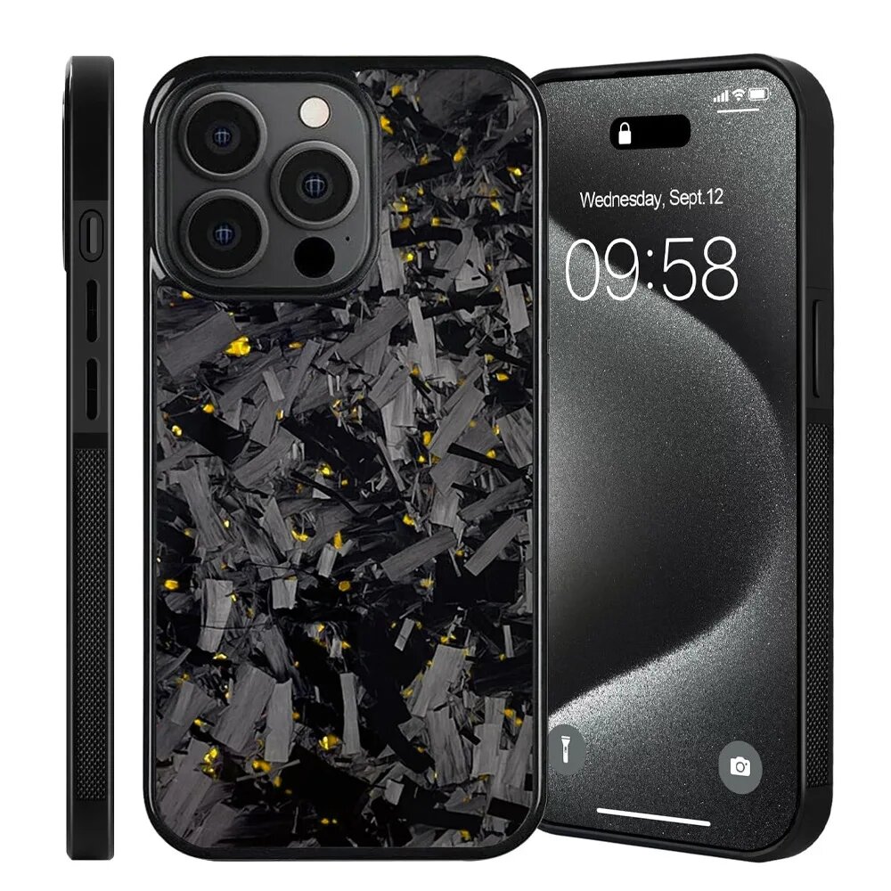 Магнитный настоящий кованый карбоновый чехол для iPhone 17 17Air 16 15 14 13 12 11 Pro Max 16+ 15+ Защитная задняя крышка для телефона с MagSafe для айфона 15 Про, Forged Gold