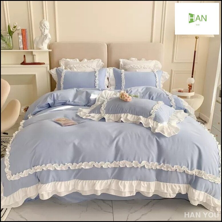 Эксклюзивный комплект из 4 предметов принцесса лоли в корейском стиле исполнен из жаккарда 200 на 230 см синего оттенка