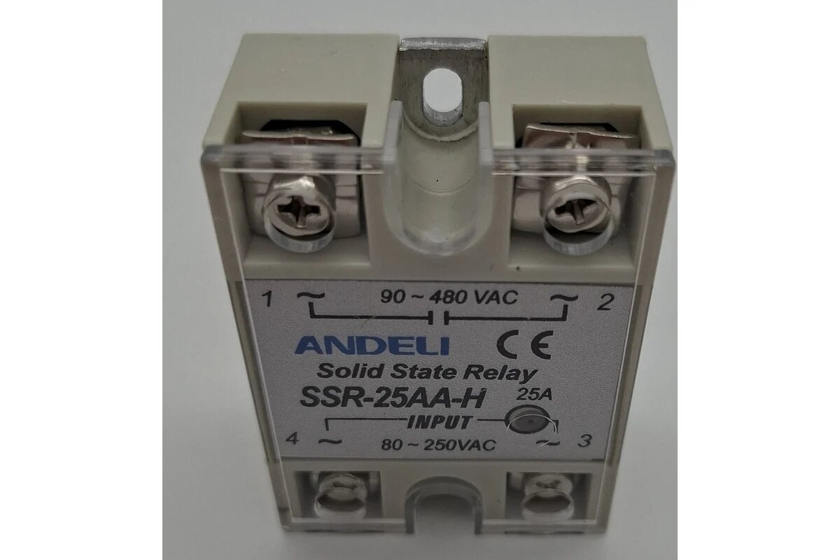 ANDELI SSR-25AA-H твердотельное реле 25A, управление 80-250V AC, выход 90-480V AC