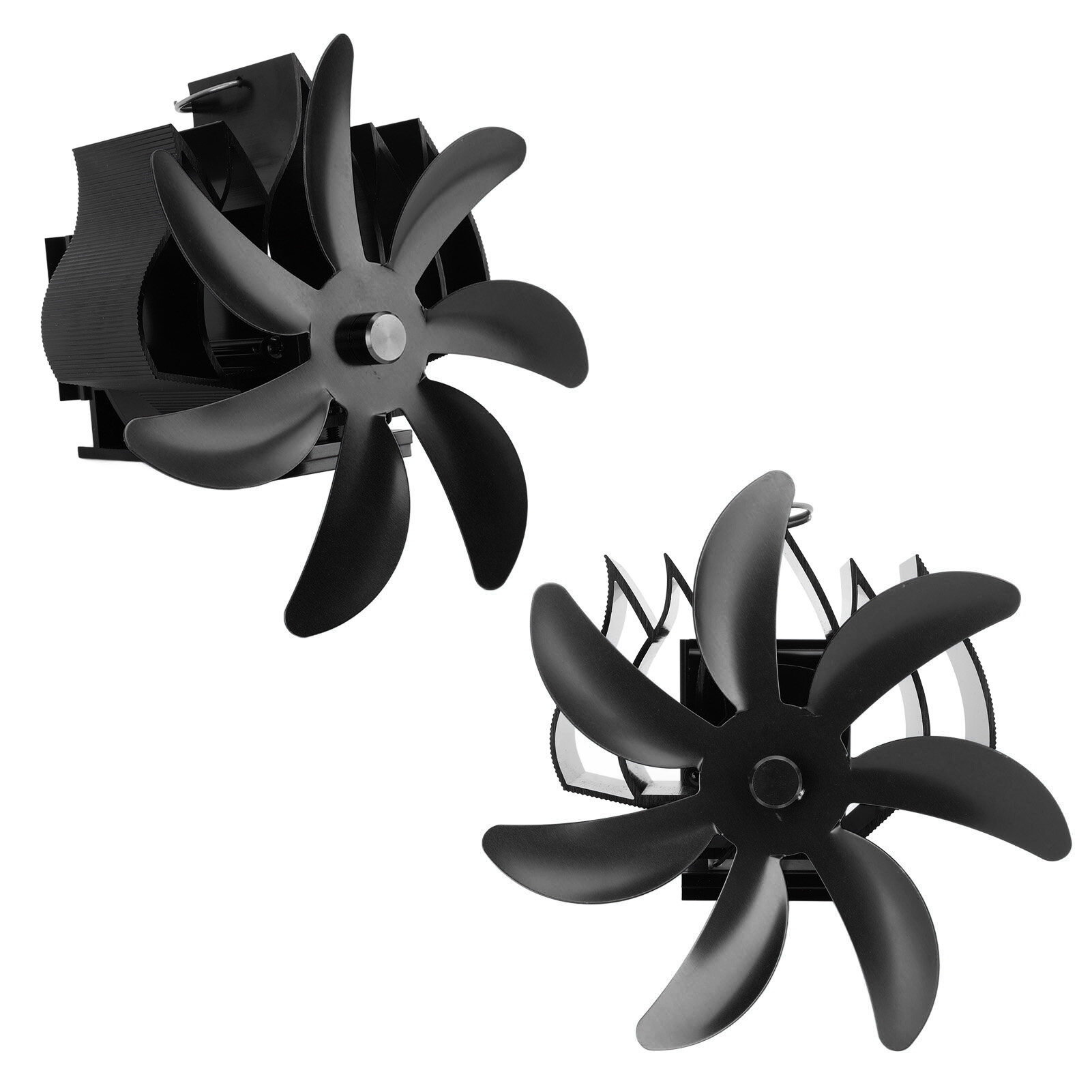 Вентилятор для дровяной печи с 7 лопастями из алюминиевого сплава, малошумный настенный вентилятор с тепловым приводом и крепежной петлей для домашней дровяной печи для кемпинга, черный