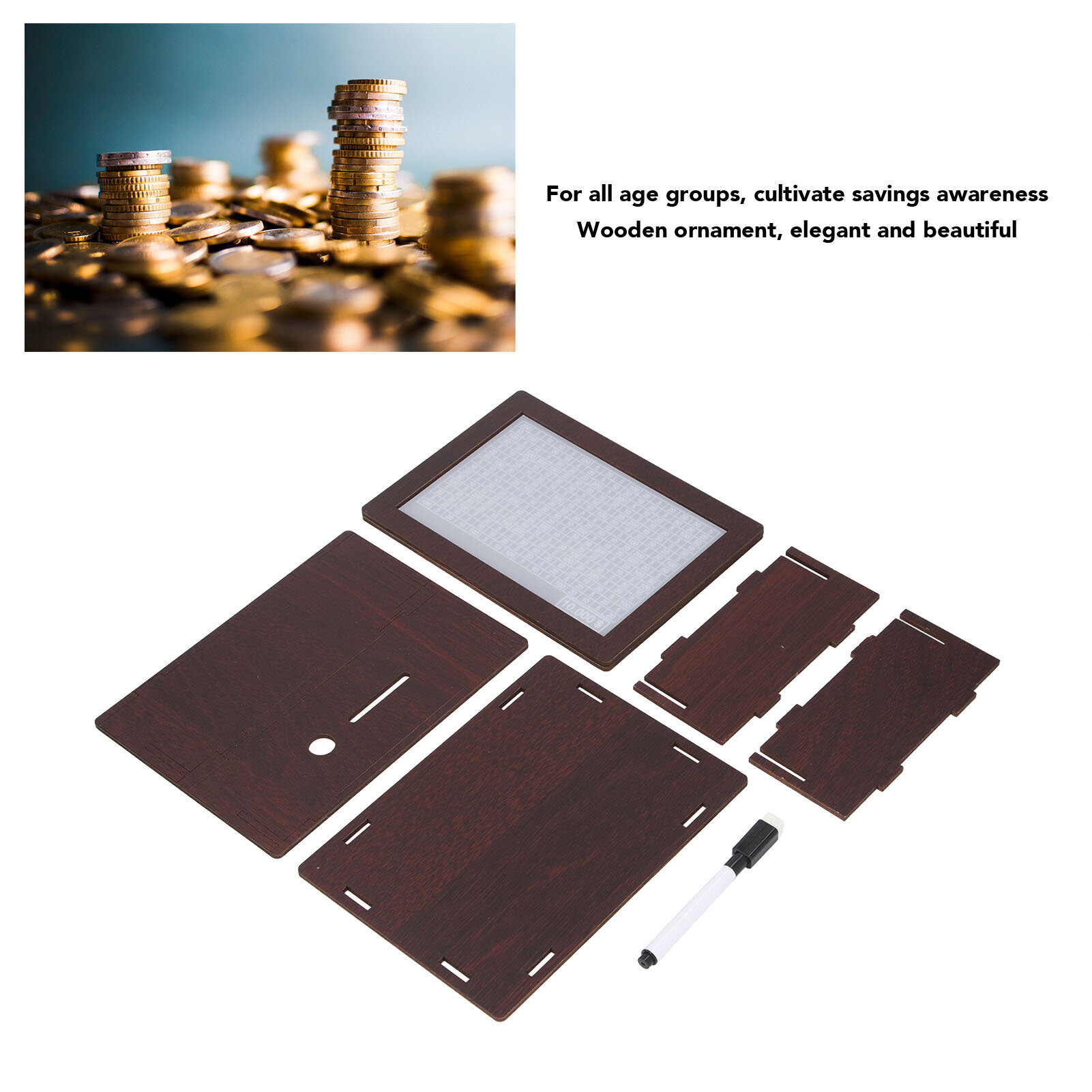 Копилка для денег с подсчетом монет, футляр для хранения наличных денег, деревянный орнамент для всех возрастов, темно-коричневый цвет, 10000 долларов