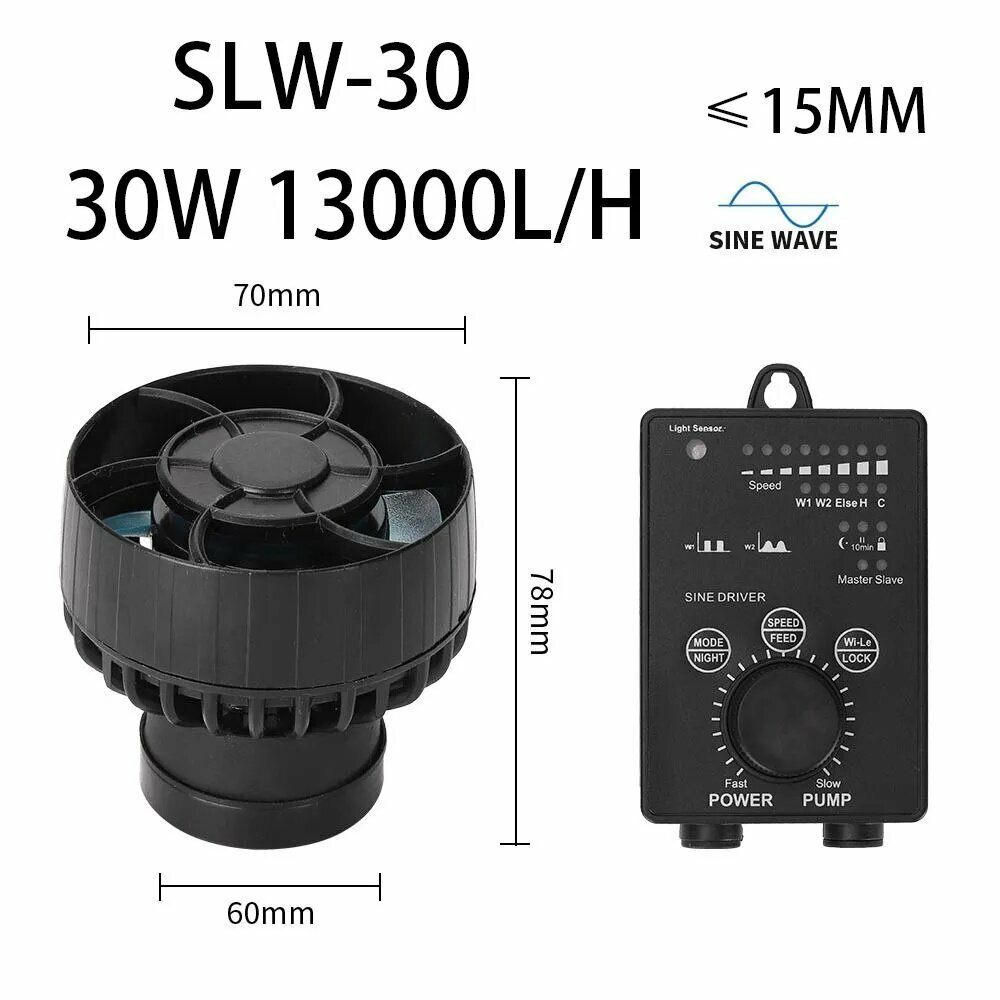 Аквариумный волновой насос с преобразованием частоты JEBAO, SLW-30 30 Вт 13000 л / ч, с контроллером для регулировки расхода воды, несколько режимов подачи воды