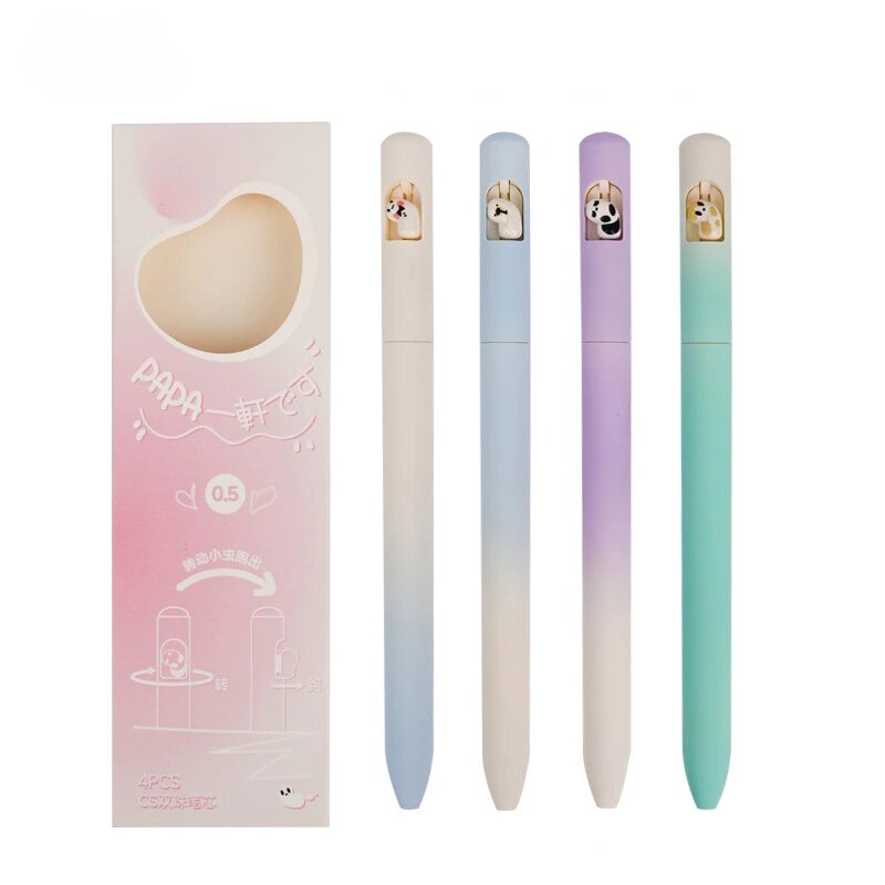 4 шт, набор гелевых ручек с милым вращающимся медведем, черные чернила, шариковая ручка с градиентом 0,5 мм, кавайная ручка, инструмент для письма, школьные канцелярские принадлежности