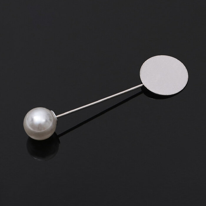 Основа «Брошь-игла» с бусиной d=1 см (набор 5 шт.), L=5 см, площадка 1.5 см, цвет серебро