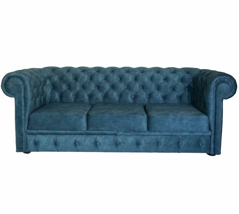 Диван Шангрила "КР-Боттичелли" 225х85х75 см, Lambre 13 синий, велюровый, трехместный, нераскладной