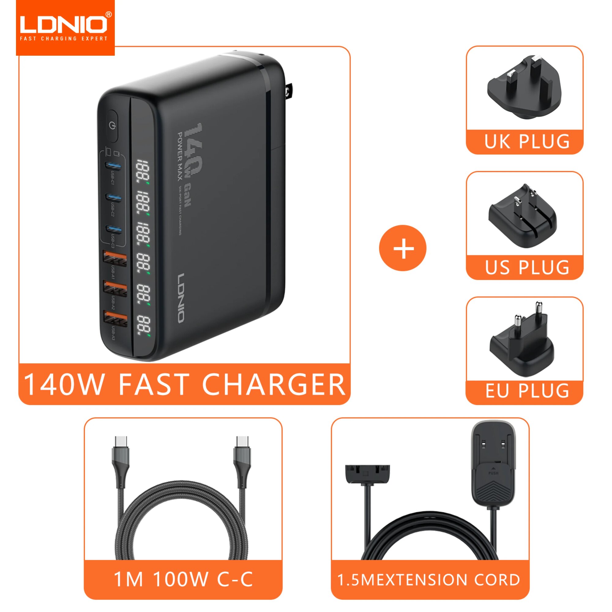 LDNIO 140W блок питания 6 портов, с кабелем