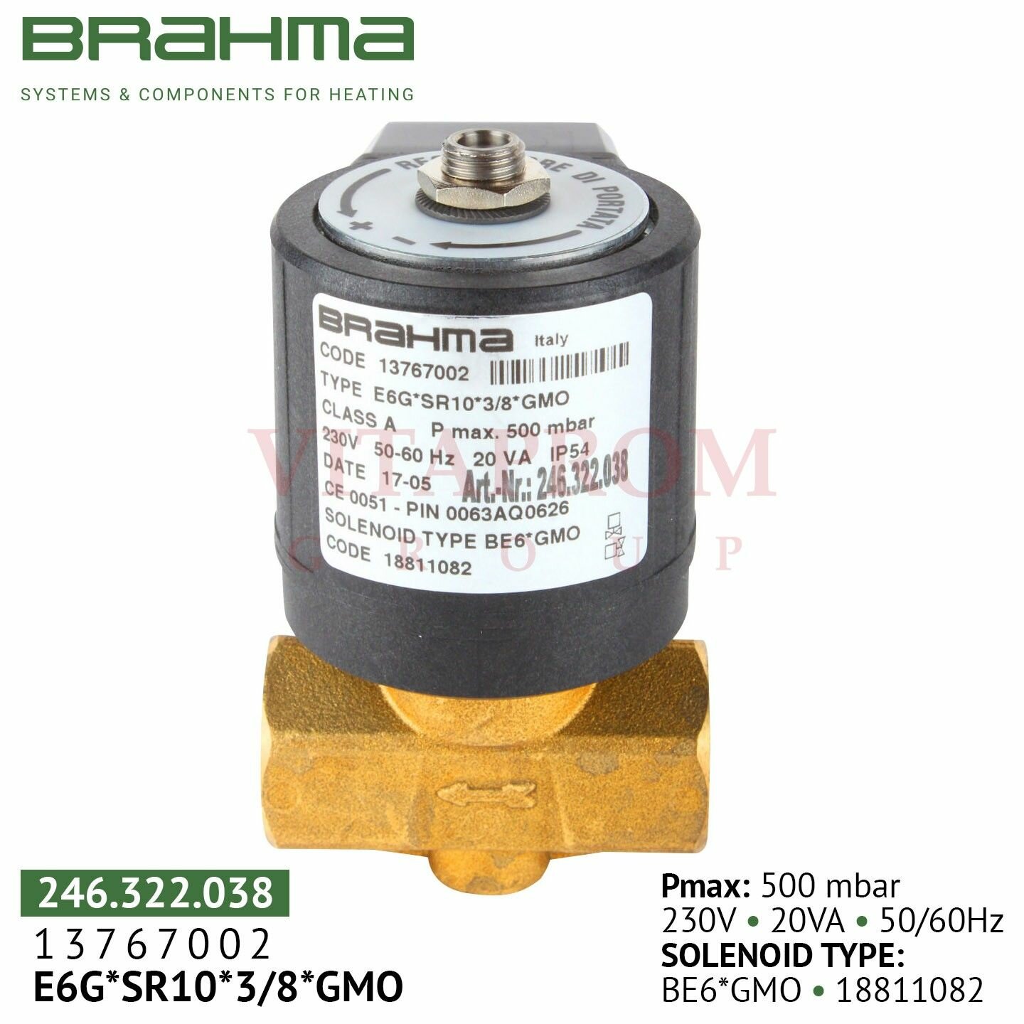 Клапан Brahma E6G*SR10*3/8*GMO, 13767002
