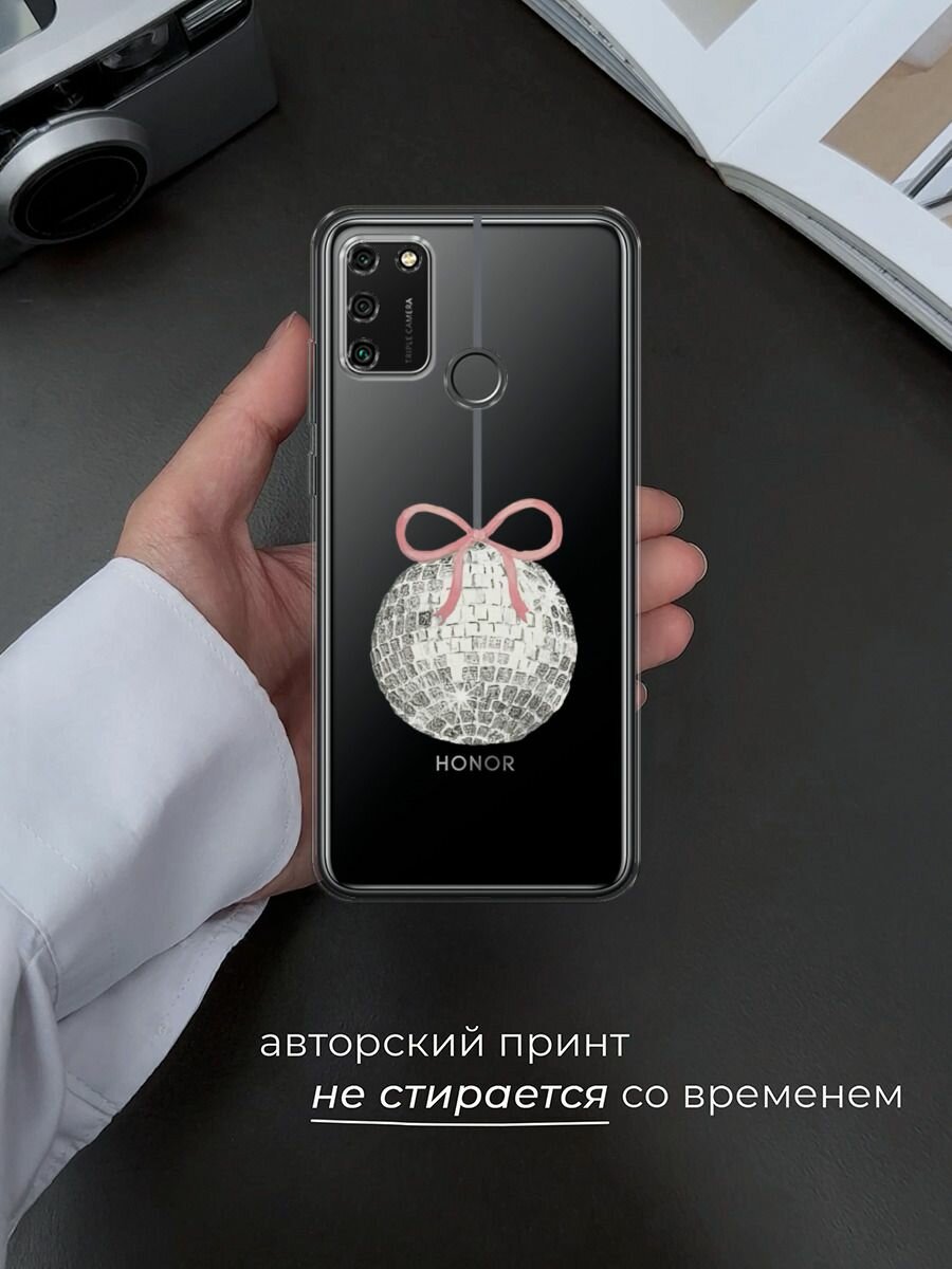 Чехол на Honor 9A / Хонор 9А с принтом Новогодний диско шар, прозрачный — фото 1