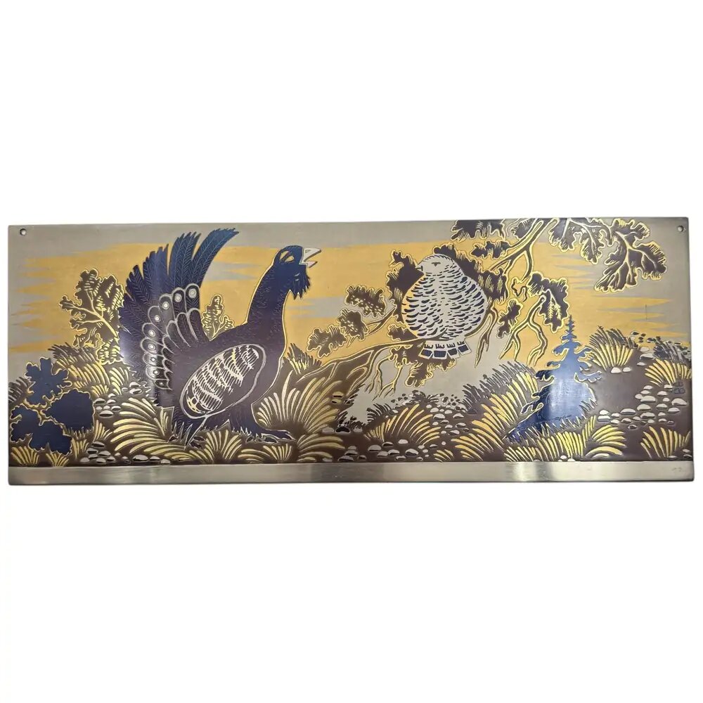 Златоустовская настенная гравюра на стали "Глухарь", 38*15 см, 1981 г, Златоуст, СССР