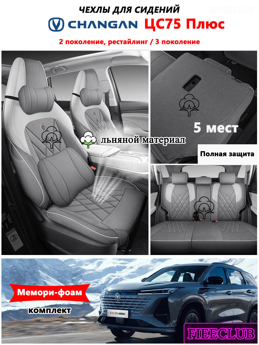 Чехлы для сидений Чанган ЦС75 Плюс 2 поколение / Changan CS75 3 поколение, льняной материал