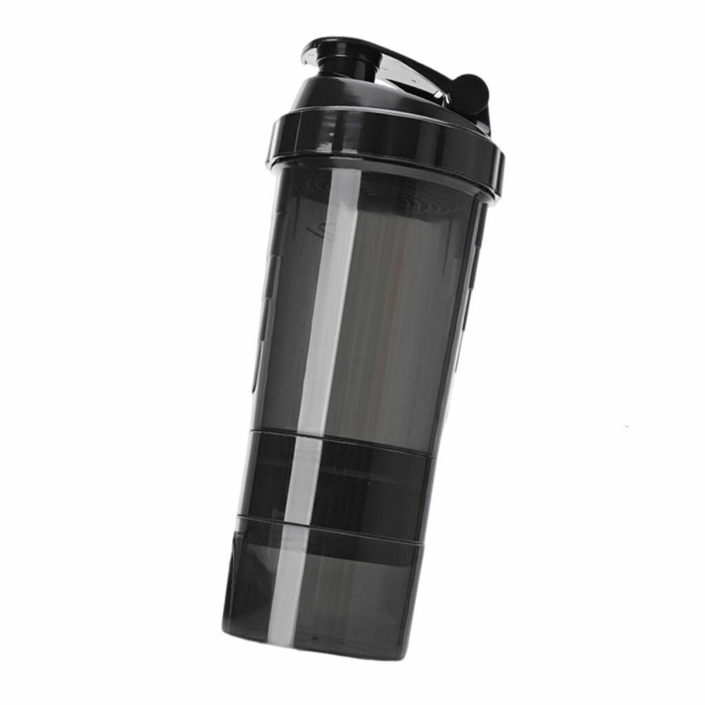 Водяные чашки 3-слойная бутылка для протеинового коктейля портативная для спорта на открытом воздухе, Черный