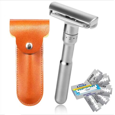 Подарочный набор. Т-образная бритва с изменяемым углом атаки. Чехол и лезвия в комплекте