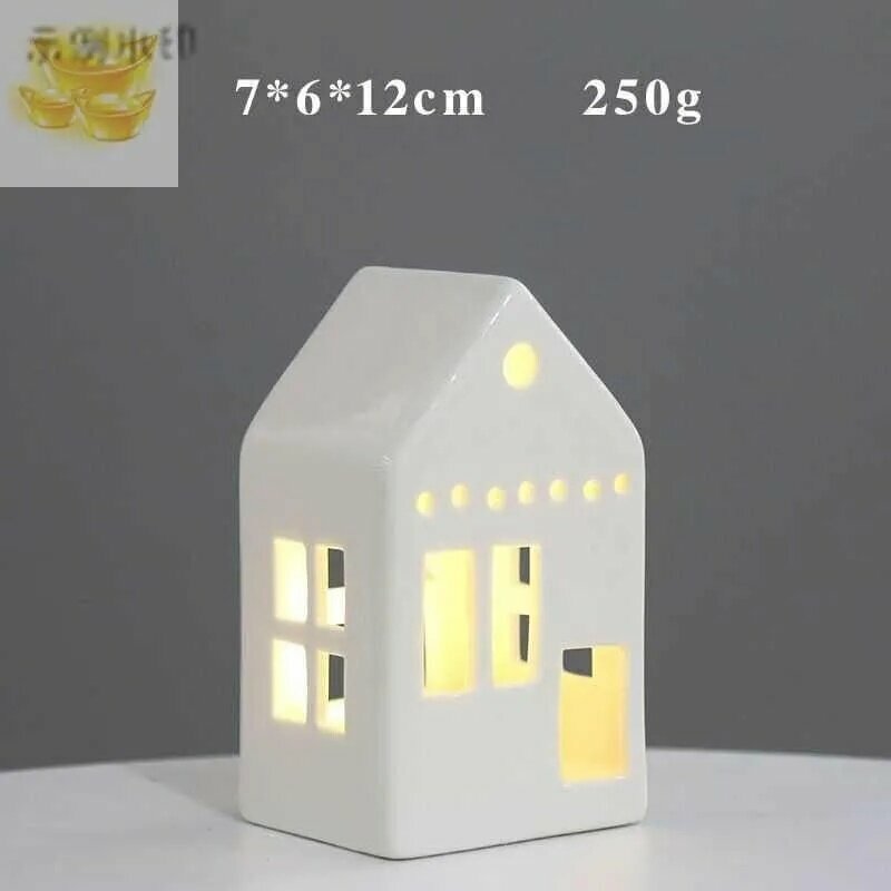 Домик с подсветкой декоративный фарфоровый из коллекции New Year Essential белый статуэтка новогодняя