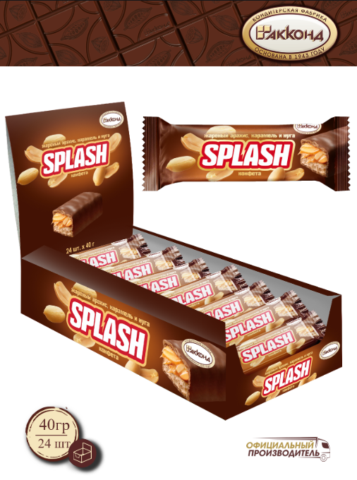 Конфеты "Splash" жареный арахис, карамель и нуга 40 гр.(24 шт)