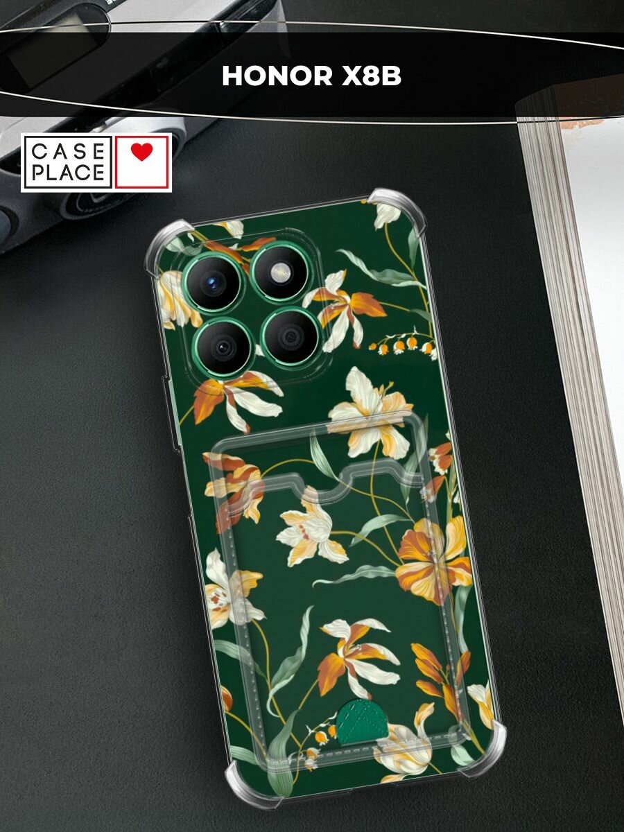 Чехол на Honor X8b (Хонор X8B) с картой и принтом Цветочный мотив
