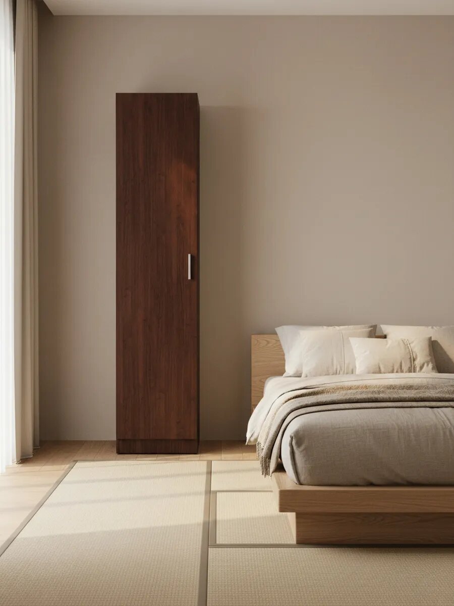 Деревянный шкаф пенал FRESTER распашной с полками в спальню одежды, от производителя