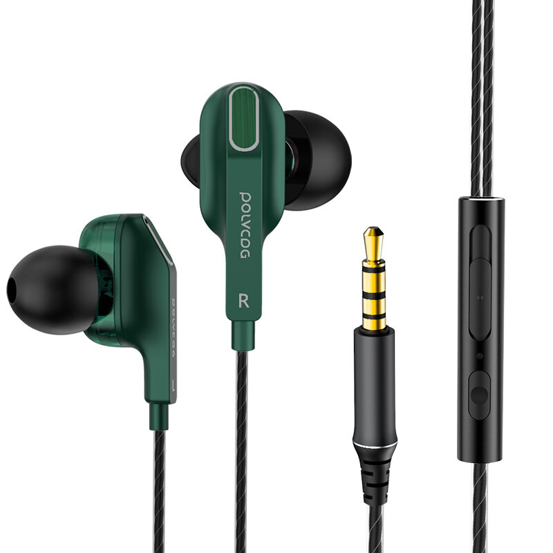 Наушники проводные POLVCDG внутриканальные, night green, 3.5mm, с компьютерным адаптером