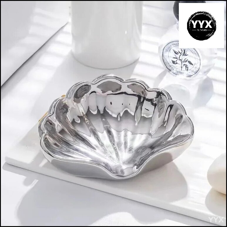Мыльница-ракушка, керамическая, для ванной комнаты, серебряный цвет