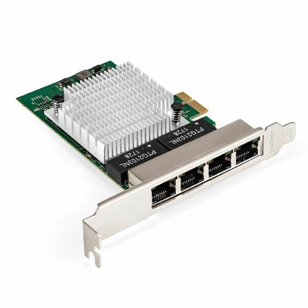 EXEGATE USB - концентраторы EX296211RUS Сетевой адаптер EXE - 564 PCI - E x1 v2.0, 4xRJ45, UTP 10 100 1000Mbps, Realtek Chipset RTL8111H+ASM1184e