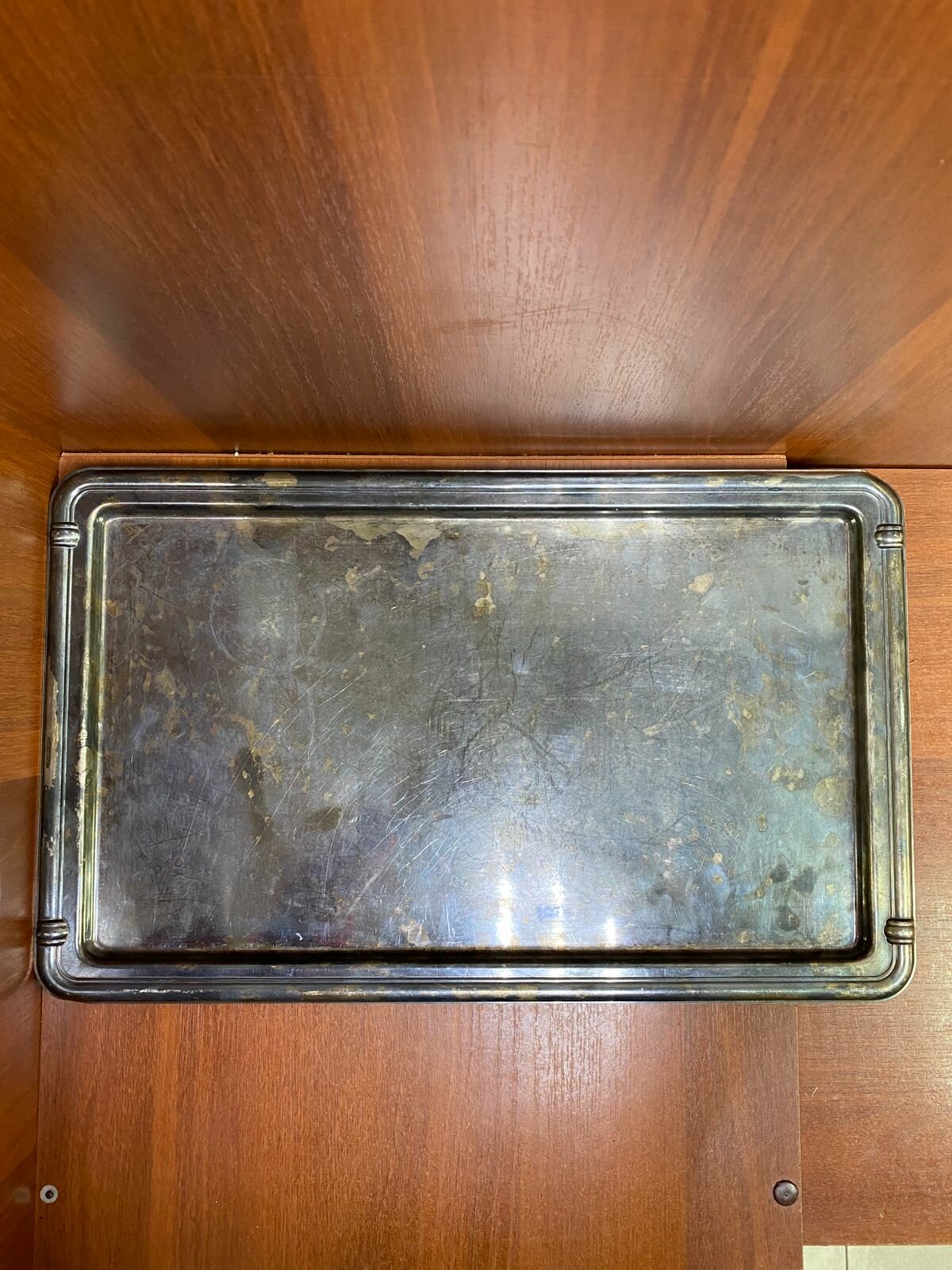 Мельхиоровый Поднос Германия, Клеймо hotel germany, вес 1,6кг! Большой 53*32,5 см Состояние!