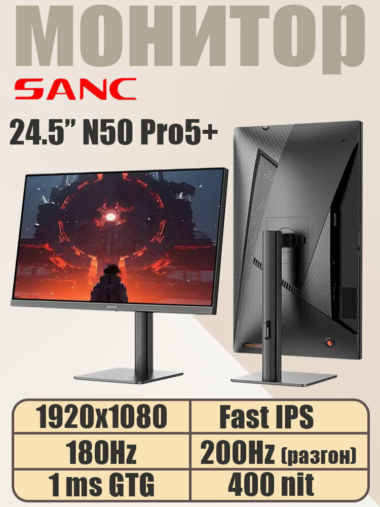 SANC 24.5" Монитор N50 Pro 5+ 1920x1080 180Hz Fast IPS Регулируемая подставка, черный