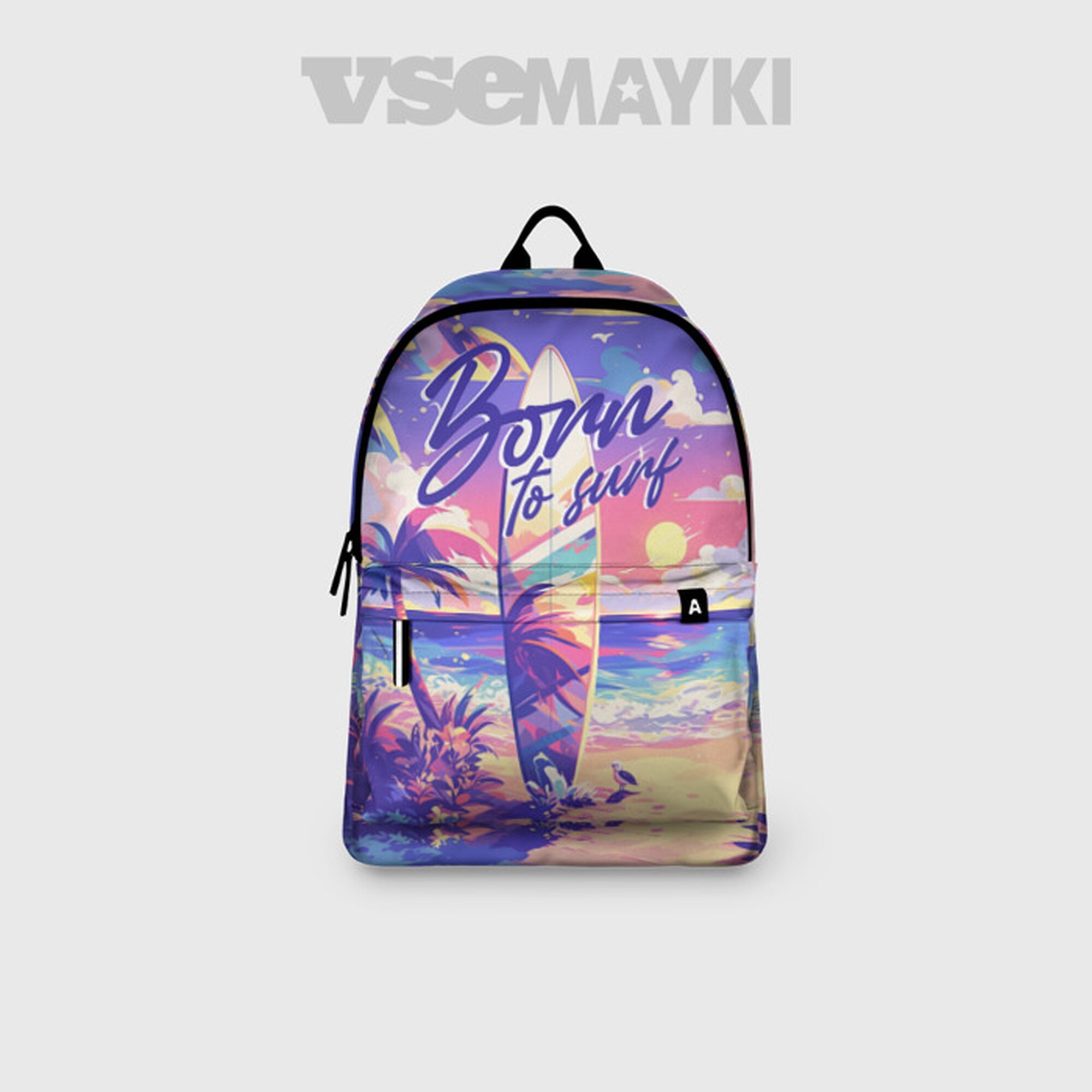Рюкзак VseMayki с принтом Born to surf, унисекс, One size, белый