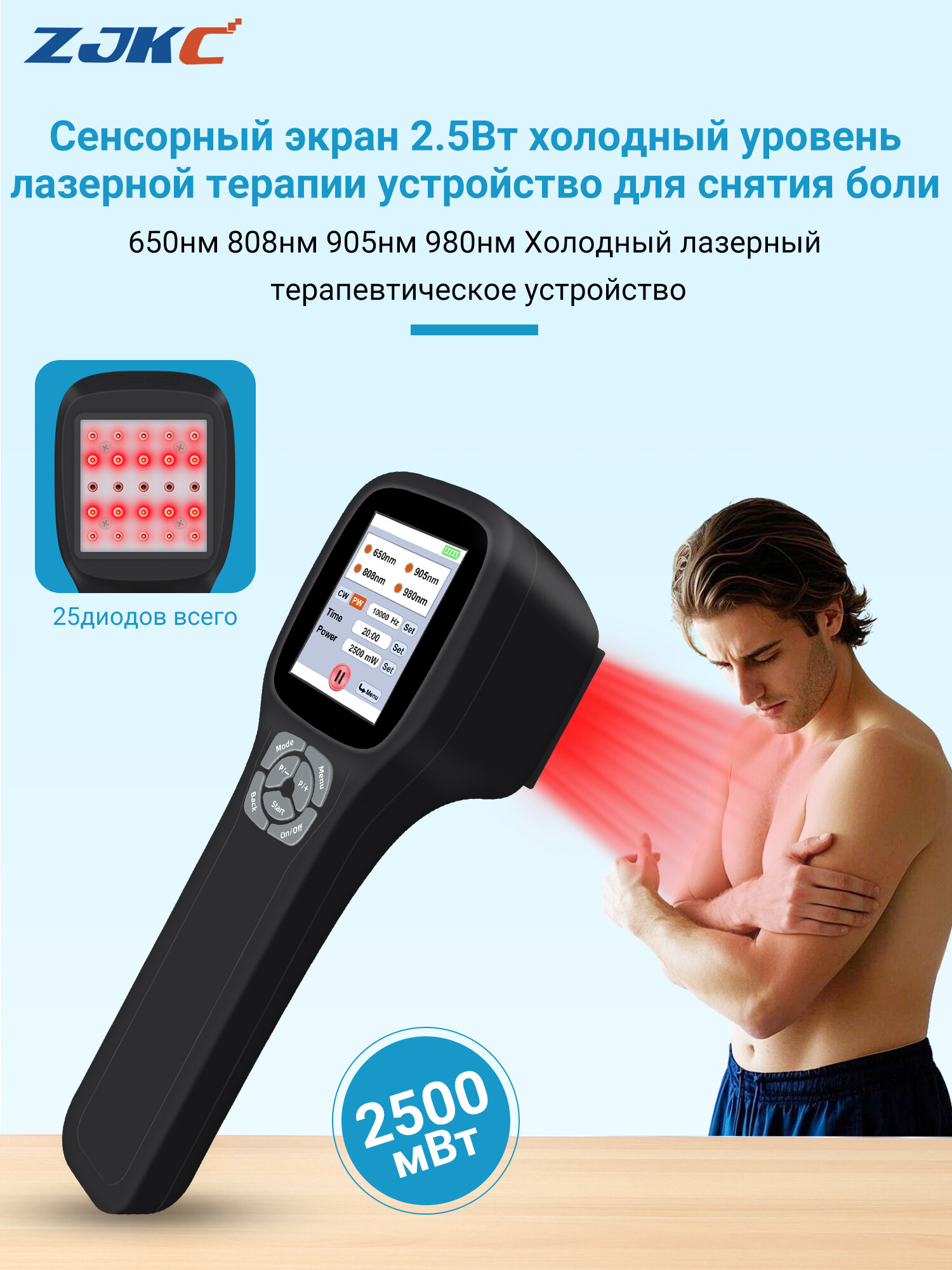 Лазерная терапия мощностью 2,5 Вт без инвазии для облегчения боли в спине, при артрите и спортивных травмах.